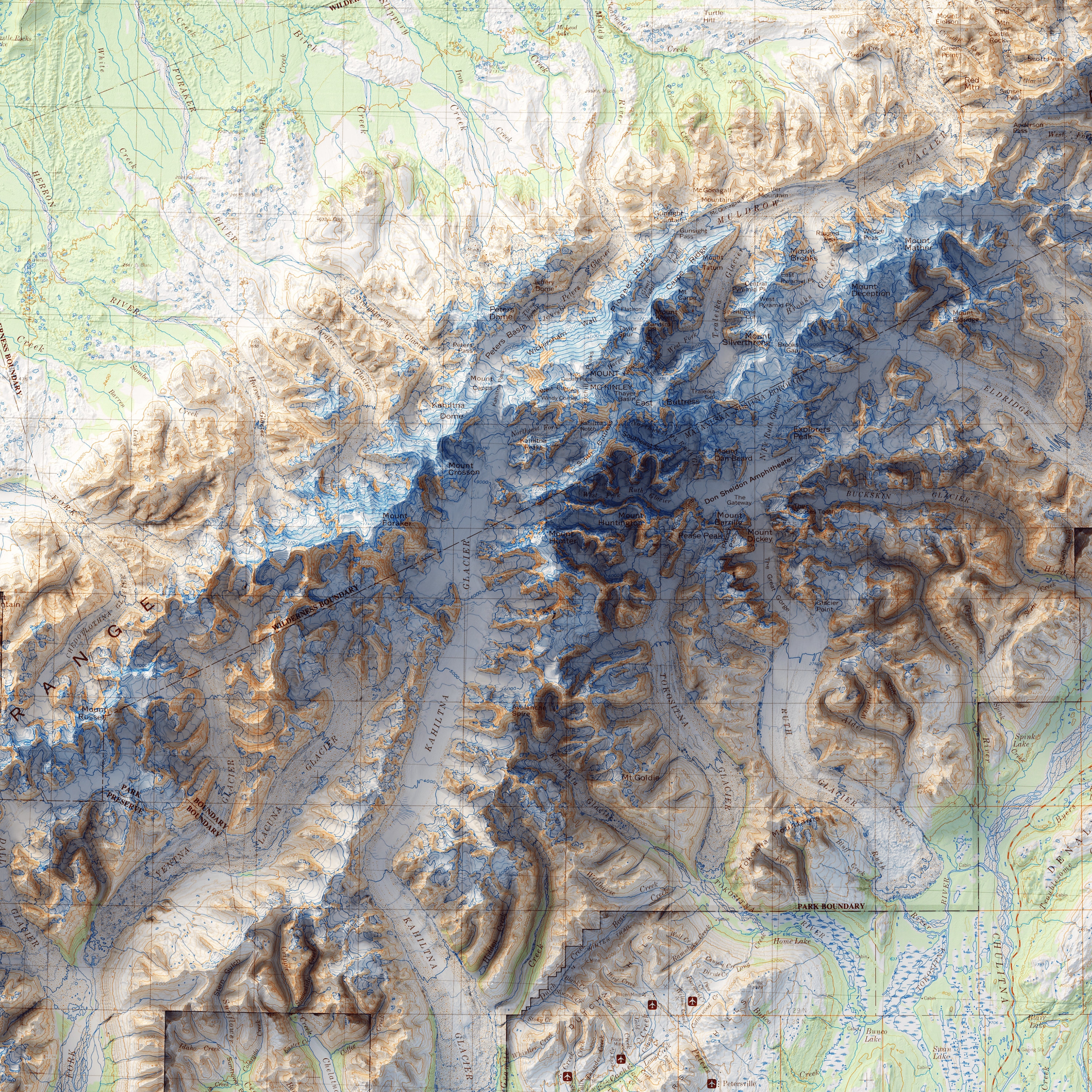 Denali National Park Map – Vintage Topographic Relief Print, Alaska ...