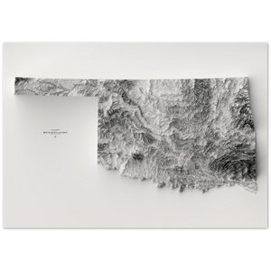 Oklahoma Elevation Map - Minimalist Black and White Topographic Wall Art, Modern Cartography ...