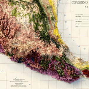 Mexico Geology Topographical Relief Map, 3D Rendered 2D Art Print ...
