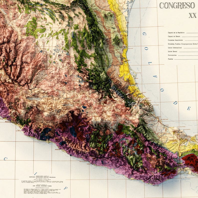 Mexico Geology Topographical Relief Map 3D Rendered 2D Art - Etsy