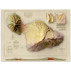 Maui Hawaii Geology & Topographic Relief Map - Vintage 1942 Design ...