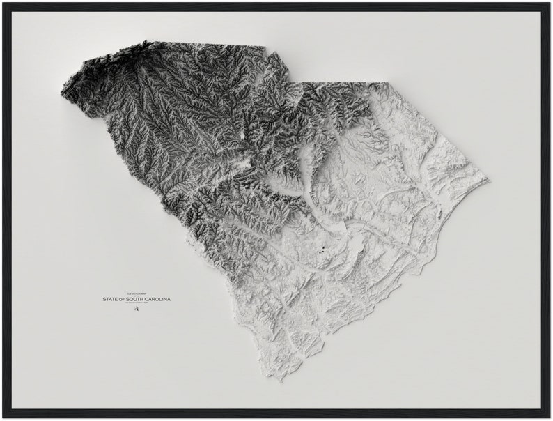 South Carolina Elevation Map Wall Art Print Topographic Map - Etsy