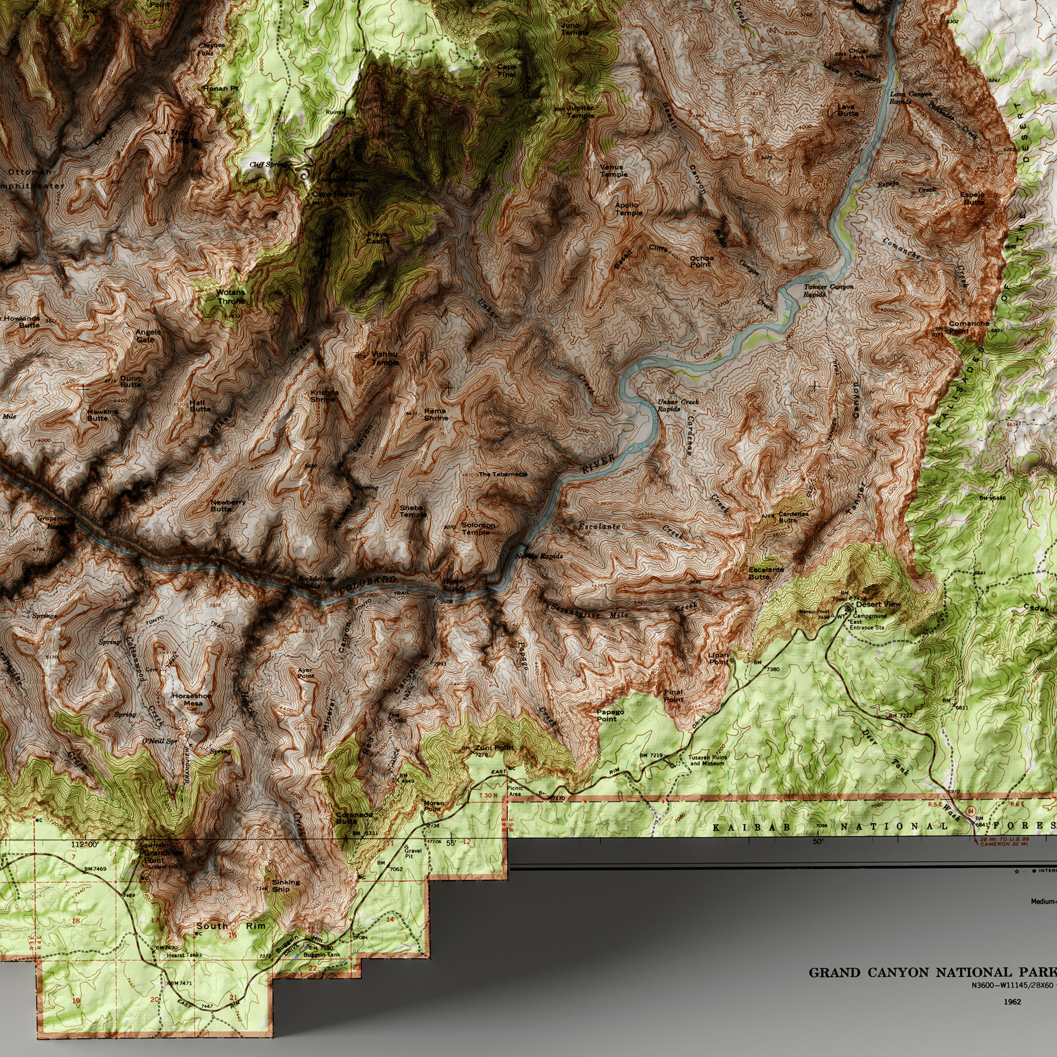 Grand Canyon National Park Map Wall Art Print Topographic - Etsy