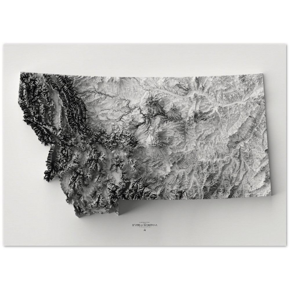 Montana Elevation Map - Minimalist Black and White Topographic Wall Art ...