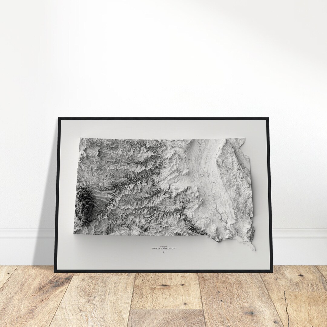 South Dakota Elevation Map, Wall Art Topographic Print, Cartography Art ...