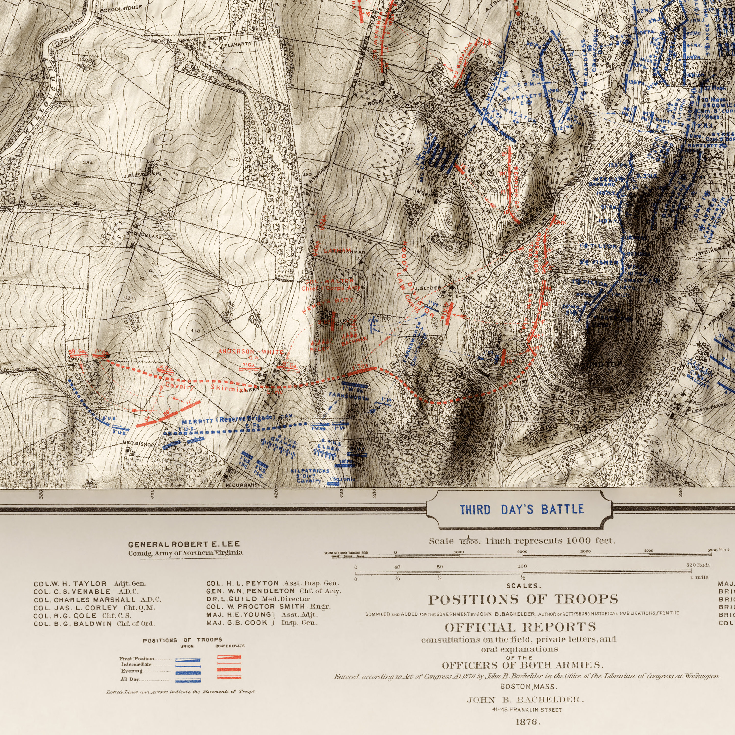 Gettysburg Battle Map - Third Days Combat Detail, Vintage Topographic ...