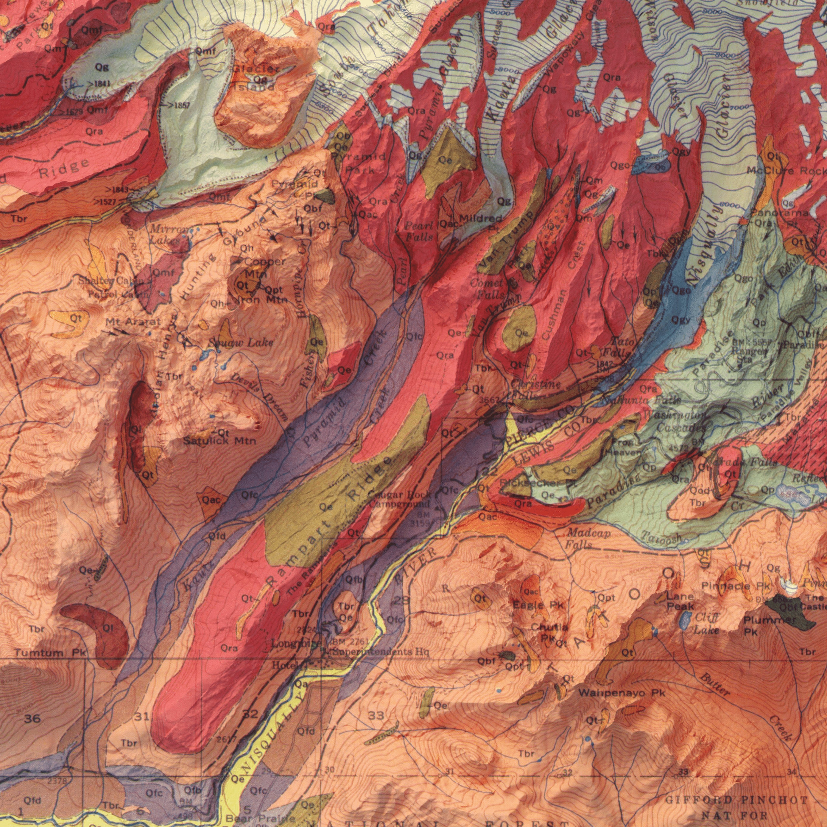 Mount Rainier Geologic Map – Vintage Topographic Relief Print for Home ...