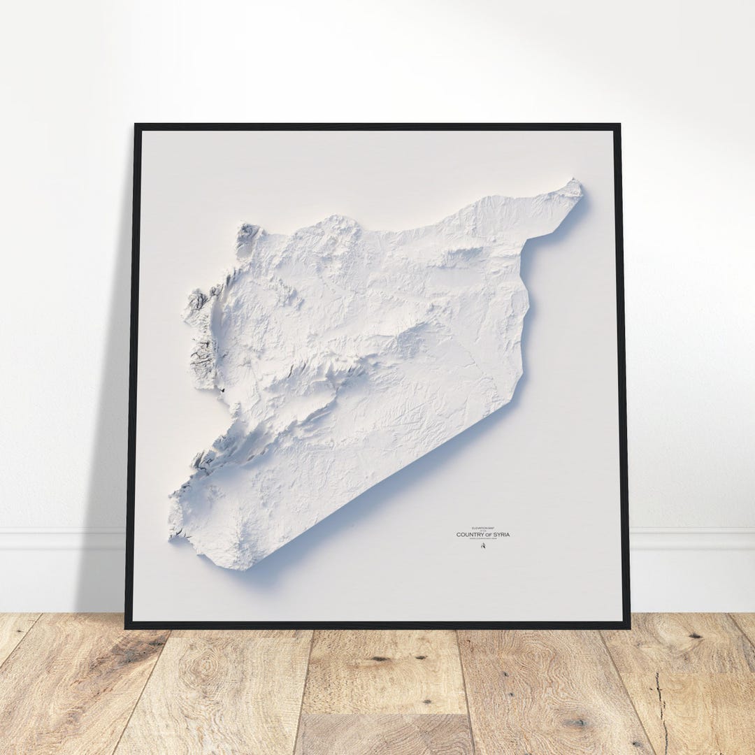 Syria Elevation Map - Minimalist Topographical Relief Wall Art for Home ...
