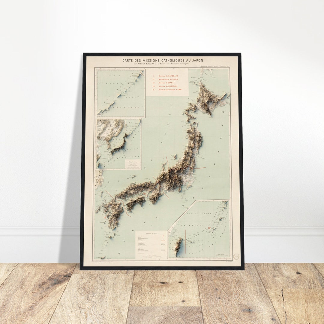 Japan Topography Map - Detailed Topographical Relief - Wall Decor for ...
