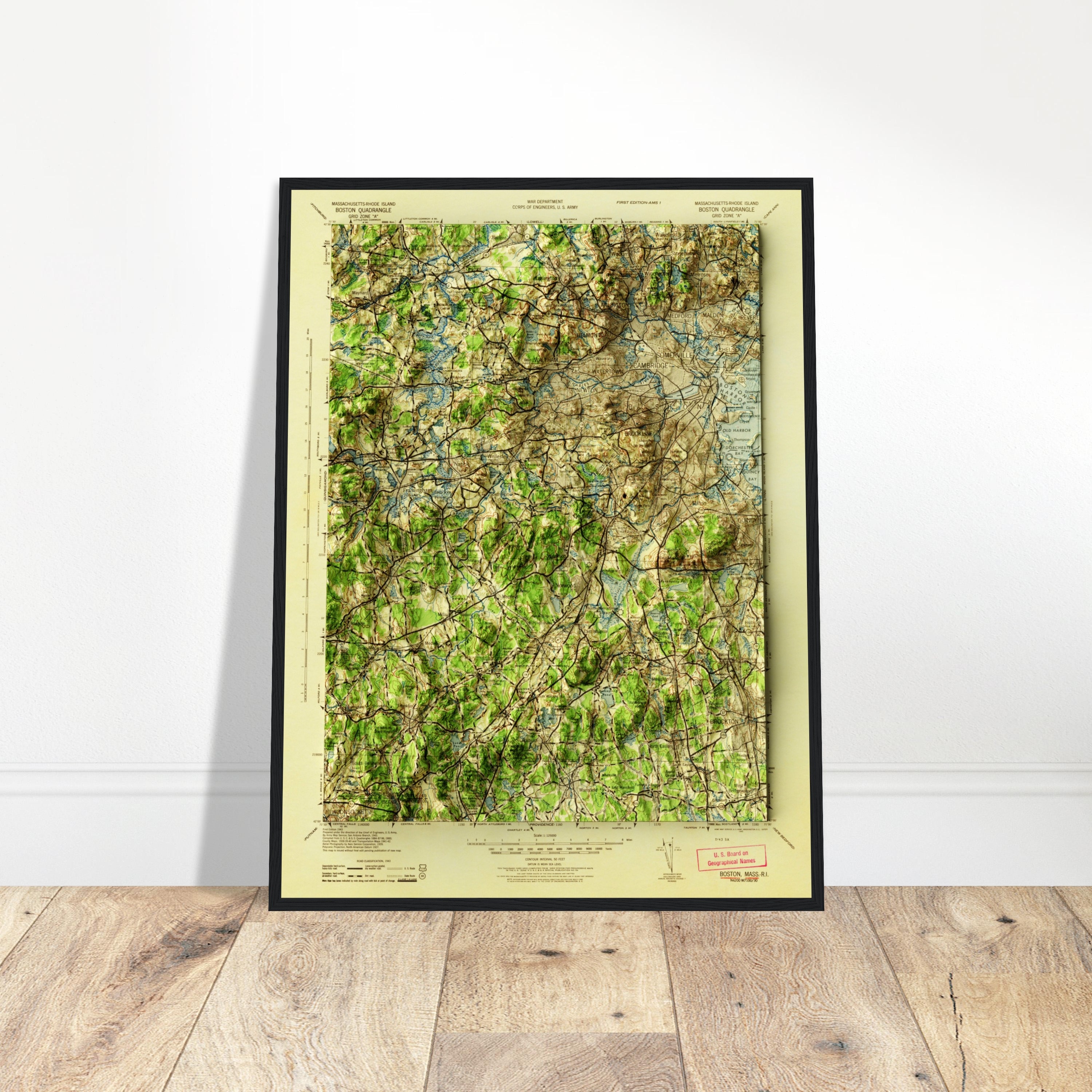 Boston Massachusetts Map Detailed Topography Shaded Relief - Etsy