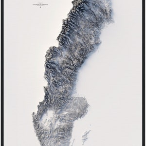 Sweden Elevation Map Striking Topographical Relief Wall Art, Archival ...