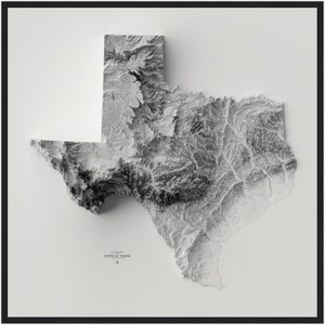 Texas Elevation Map, Wall Art Topographic Print, Cartography Art ...