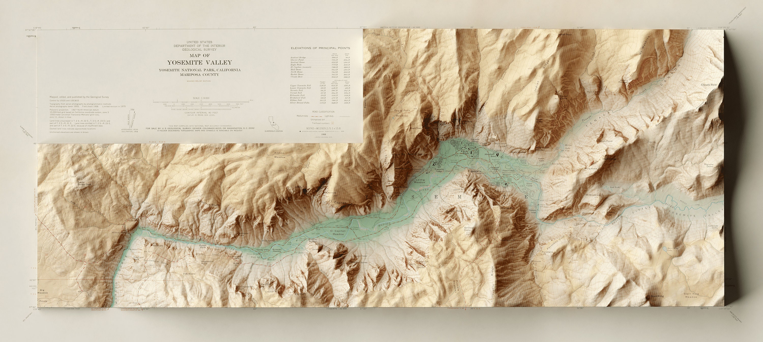 Yosemite Valley Topographic Map Vintage California Relief - Etsy