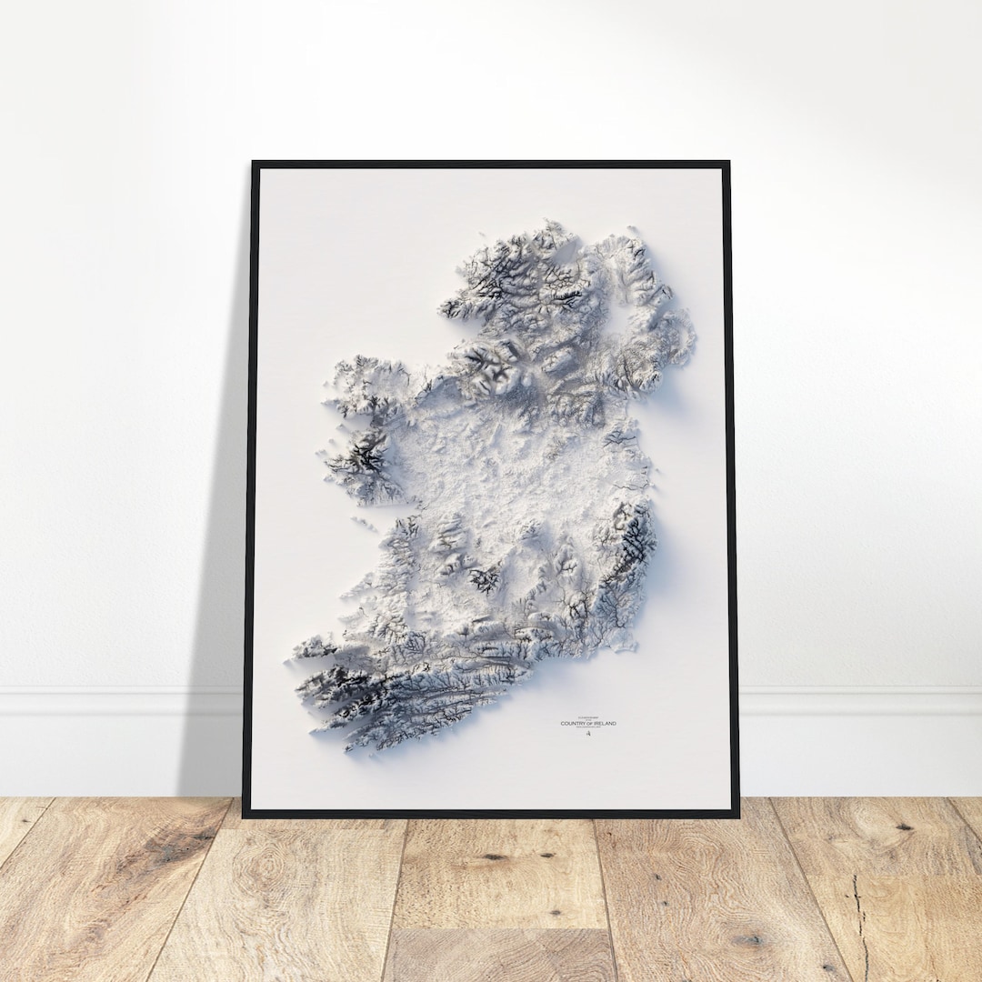 Ireland Elevation Map – Minimalist Black and White Topographic Wall Art ...