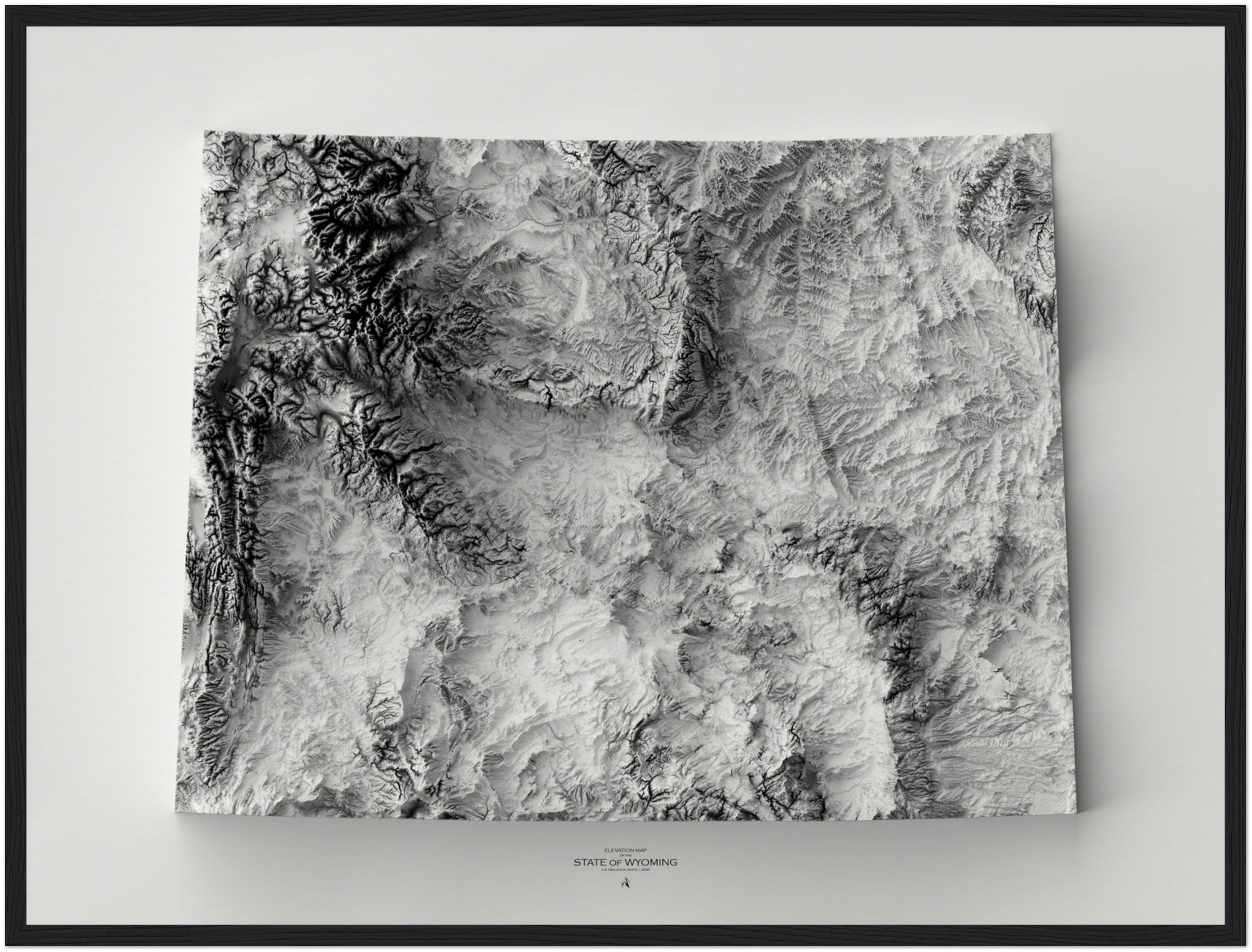 Wyoming Elevation Map - Minimalist Black and White Topographic Wall Art ...