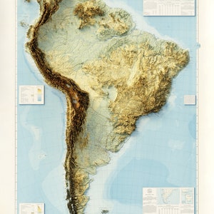 South America Topography Map Detailed Topographical Relief Wall Decor ...
