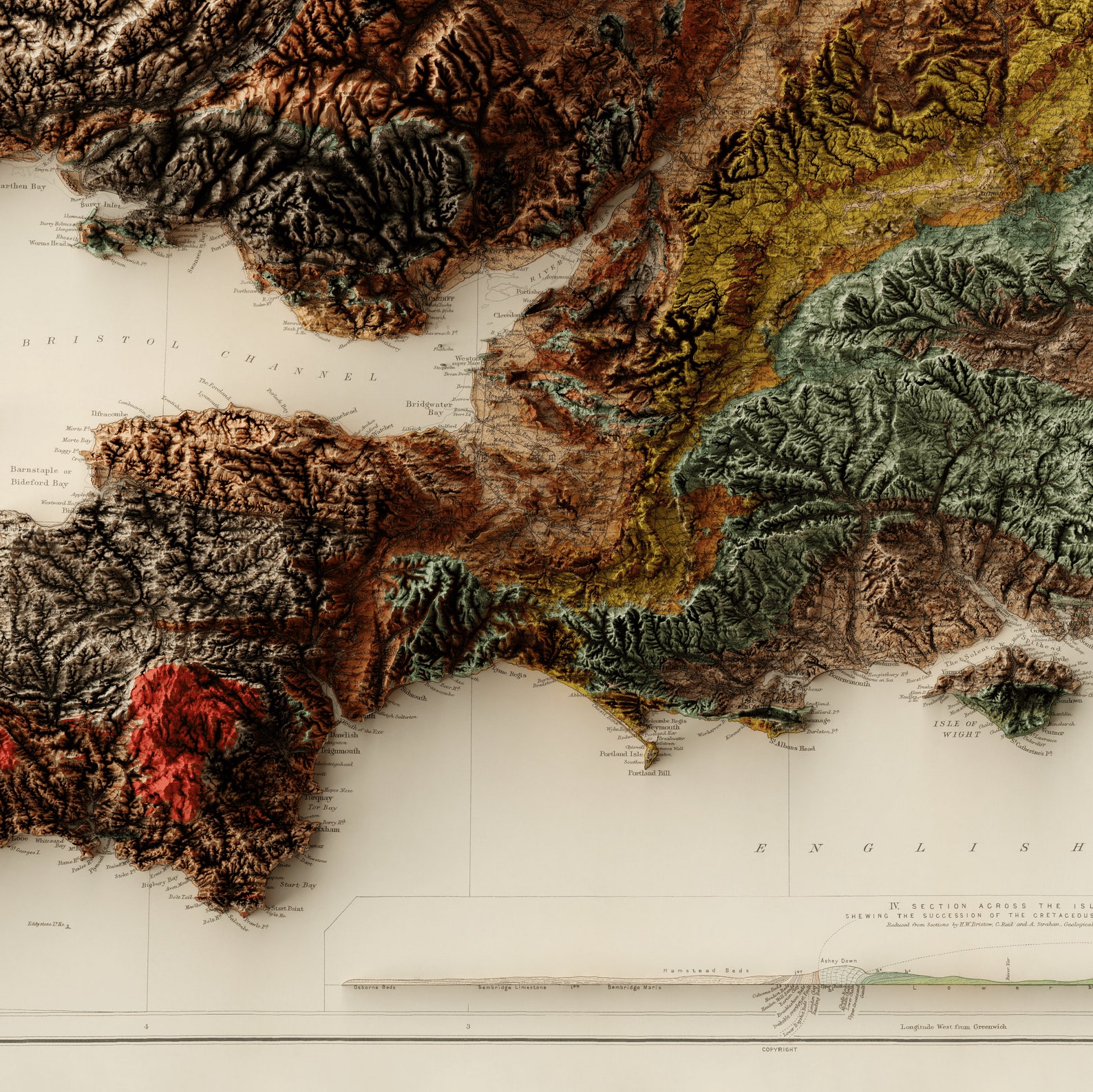 England & Whales Geology Map Wall Art Print Topographic Map - Etsy