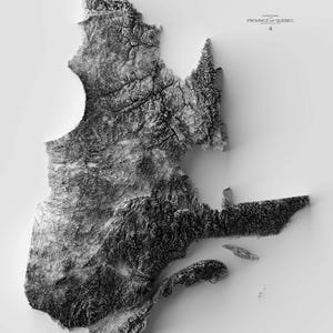 Province of Quebec Elevation Map - Wall Art Topographic Print ...