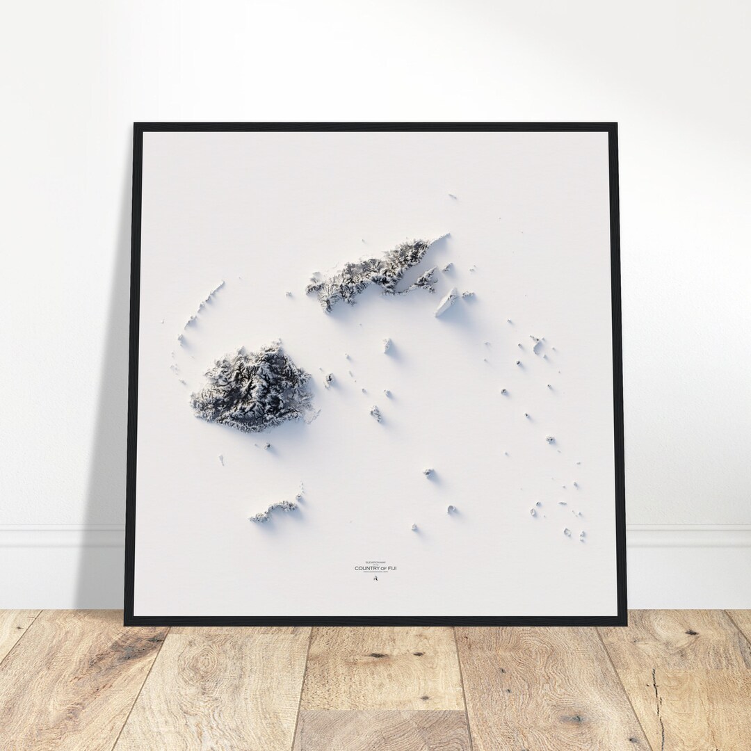Fiji Elevation Map - Minimalist Topographical Relief Wall Art, Perfect ...