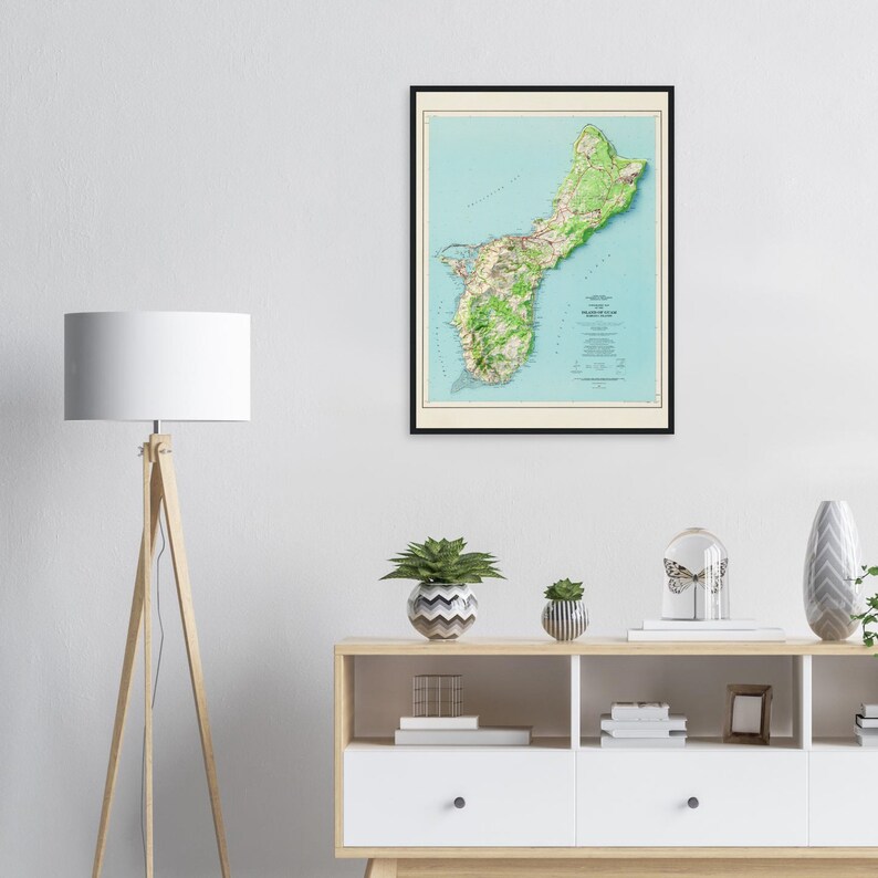 Guam Topography Map – Vintage Shaded Relief Print, Detailed Elevation ...