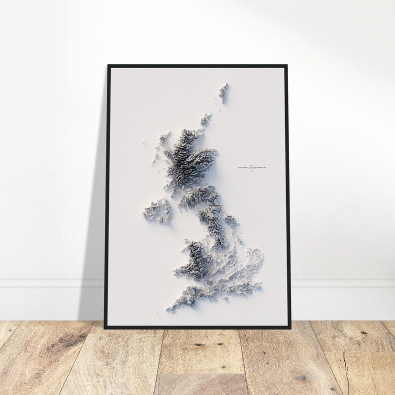 The United Kingdom Elevation Map – Minimalist Black and White ...