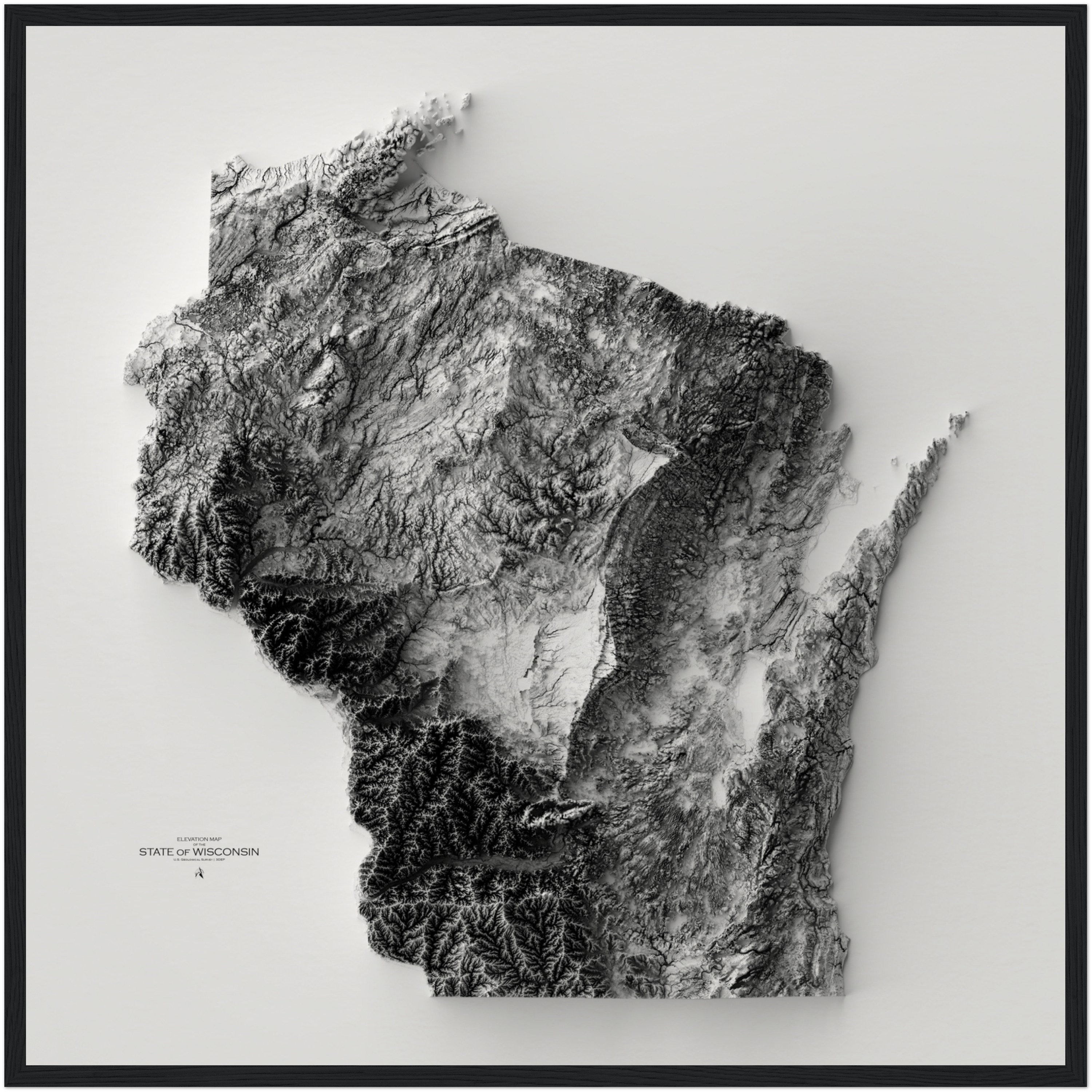Wisconsin Elevation Map Wall Art Print Topographic Map - Etsy