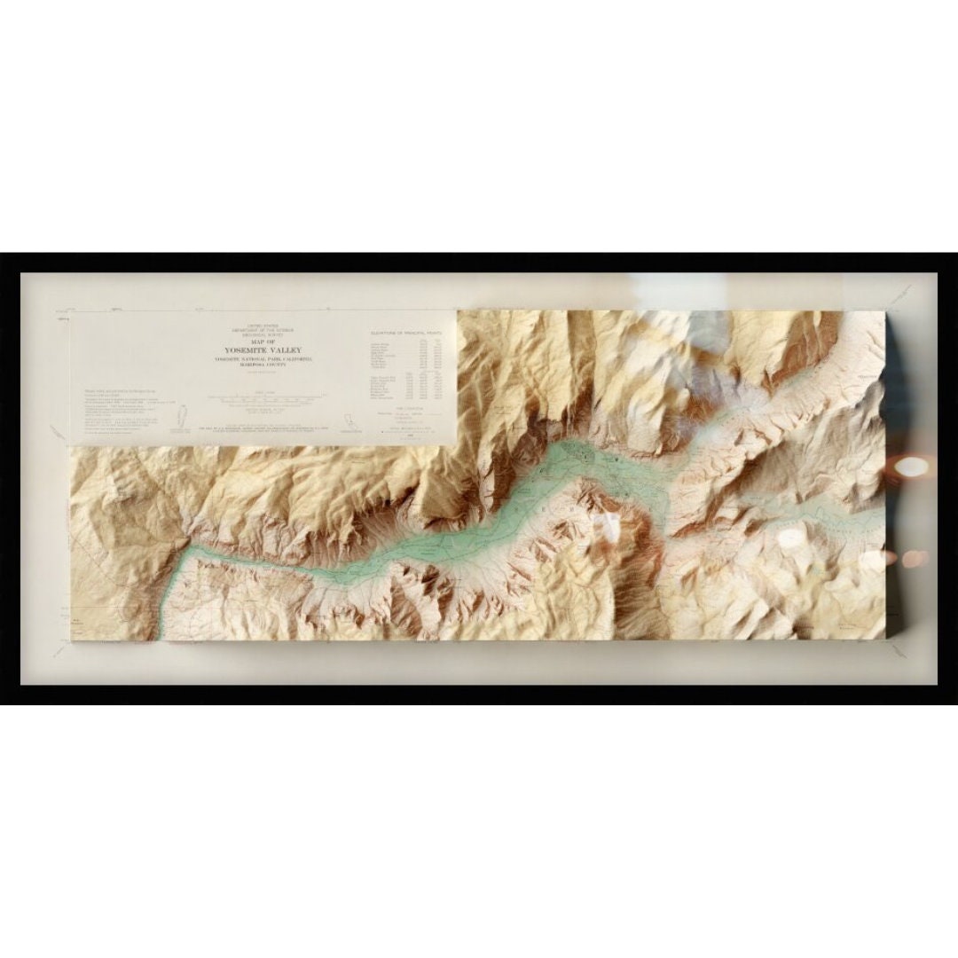 Yosemite Valley Topographic Map - Vintage California Relief Map, Wall ...