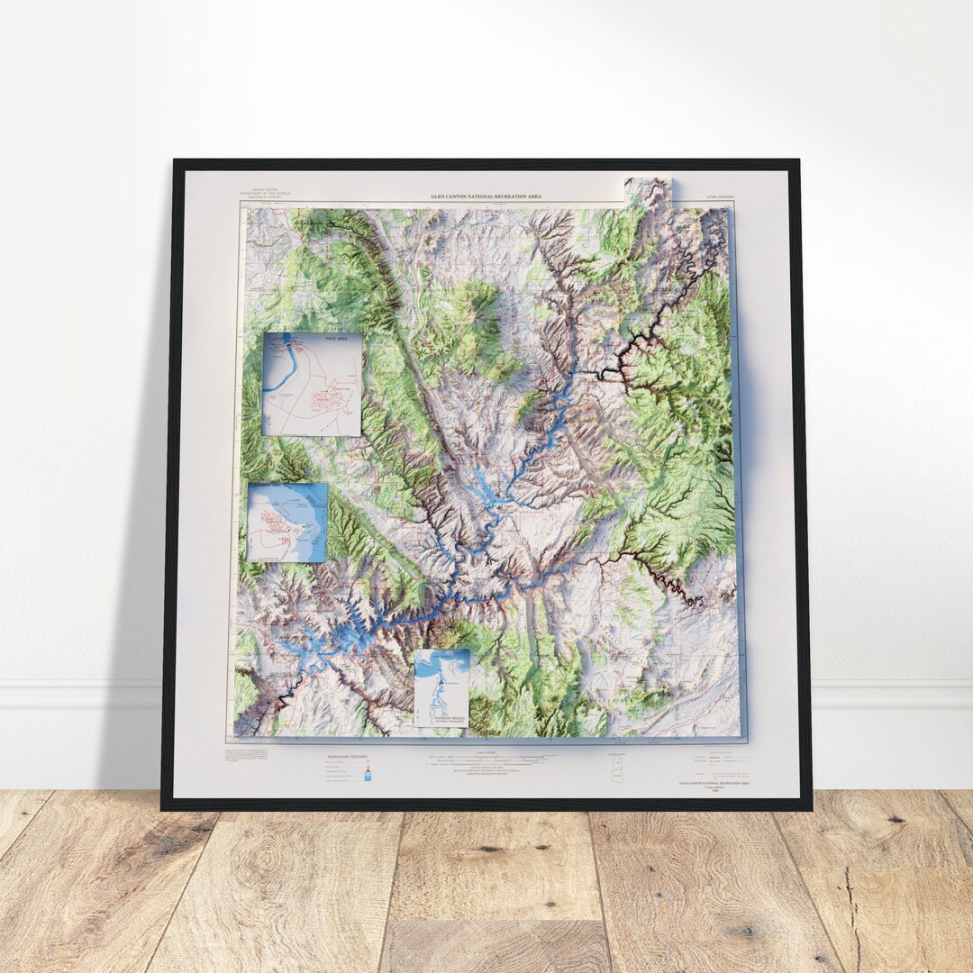 Glen Canyon Map – Lake Powell Topographic Relief Print, National ...