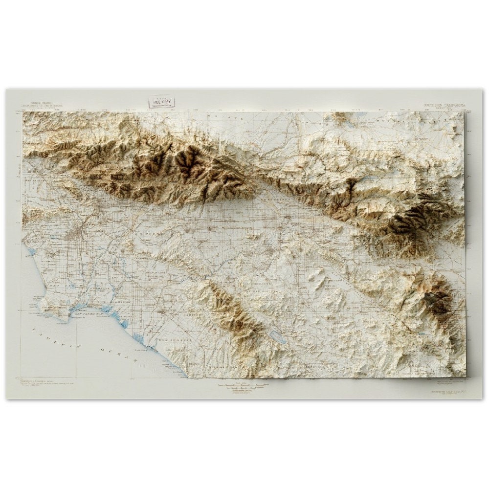 Southern California Relief Map Vintage Decor Topographic - Etsy