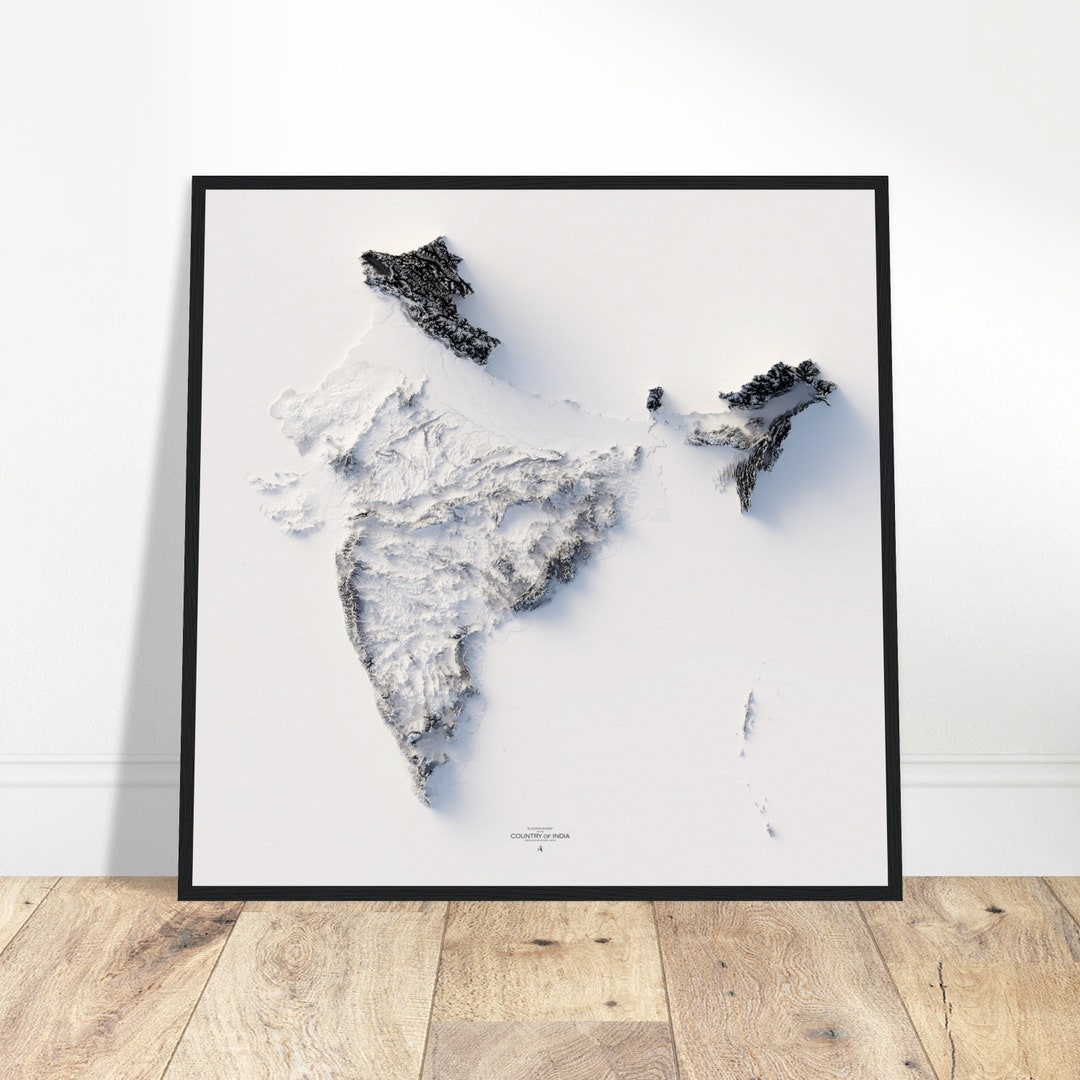India Elevation Map - Topographical Relief, Minimalist Wall Art for ...