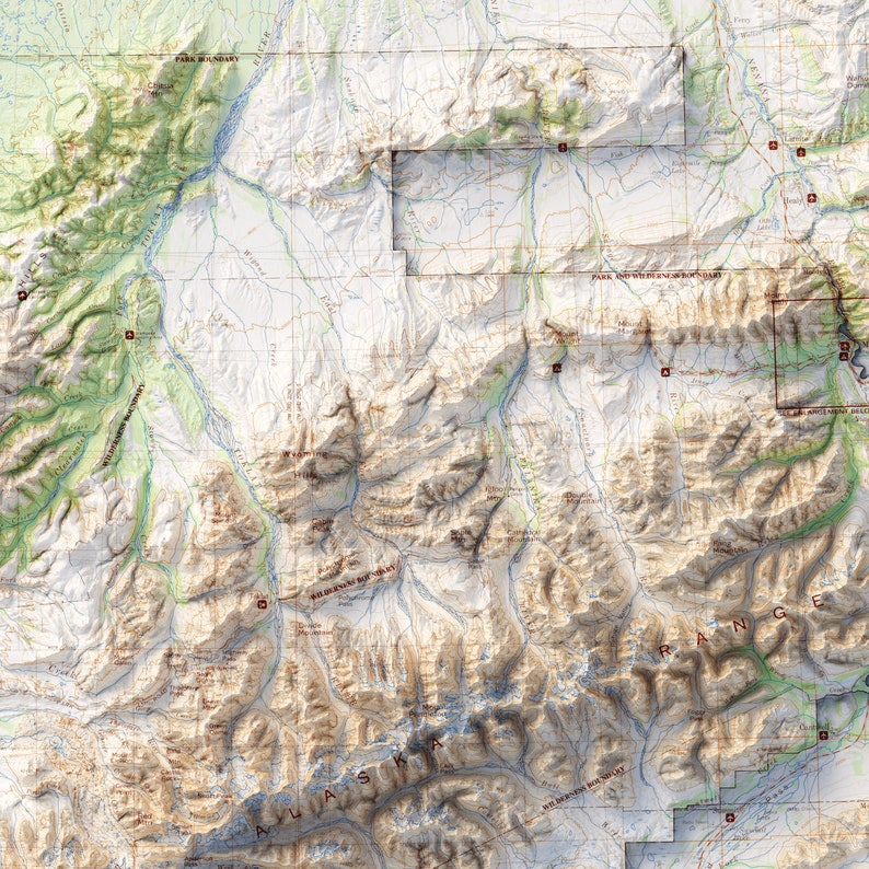 Denali National Park Map Detailed Topography With 3D Visual - Etsy