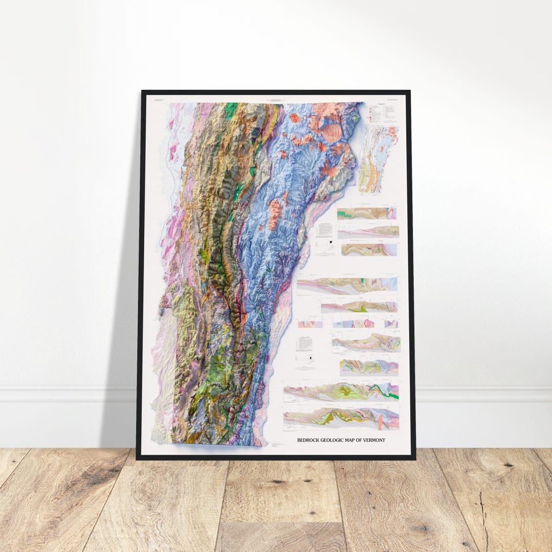 Vermont Geology Map - Topographic Relief Print, Wall Art, Unique Home ...