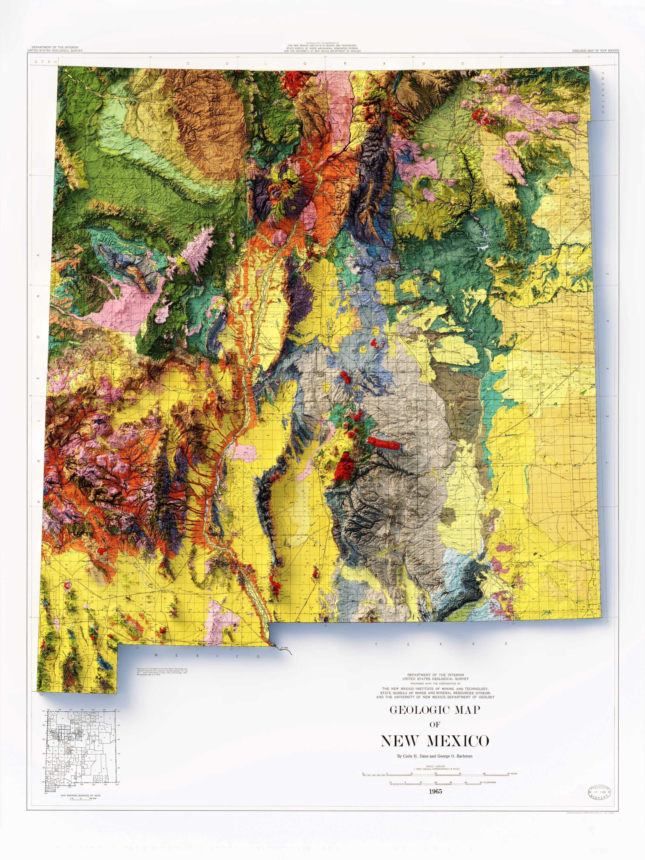 New Mexico Geology Map – Topographic Relief Map Art, Vintage ...
