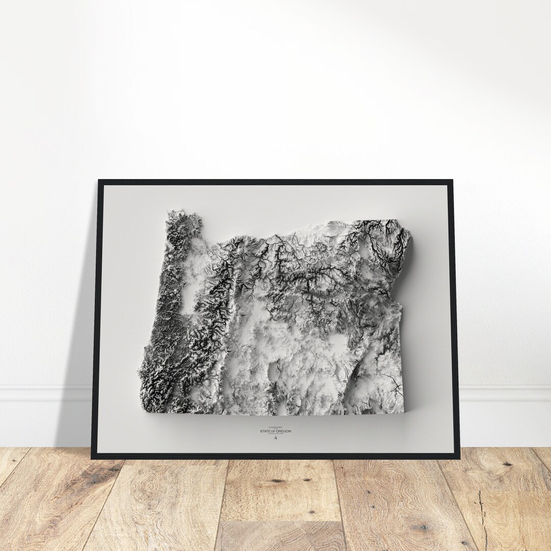 Oregon Elevation Map, Wall Art Topographic Print, Cartography Art ...