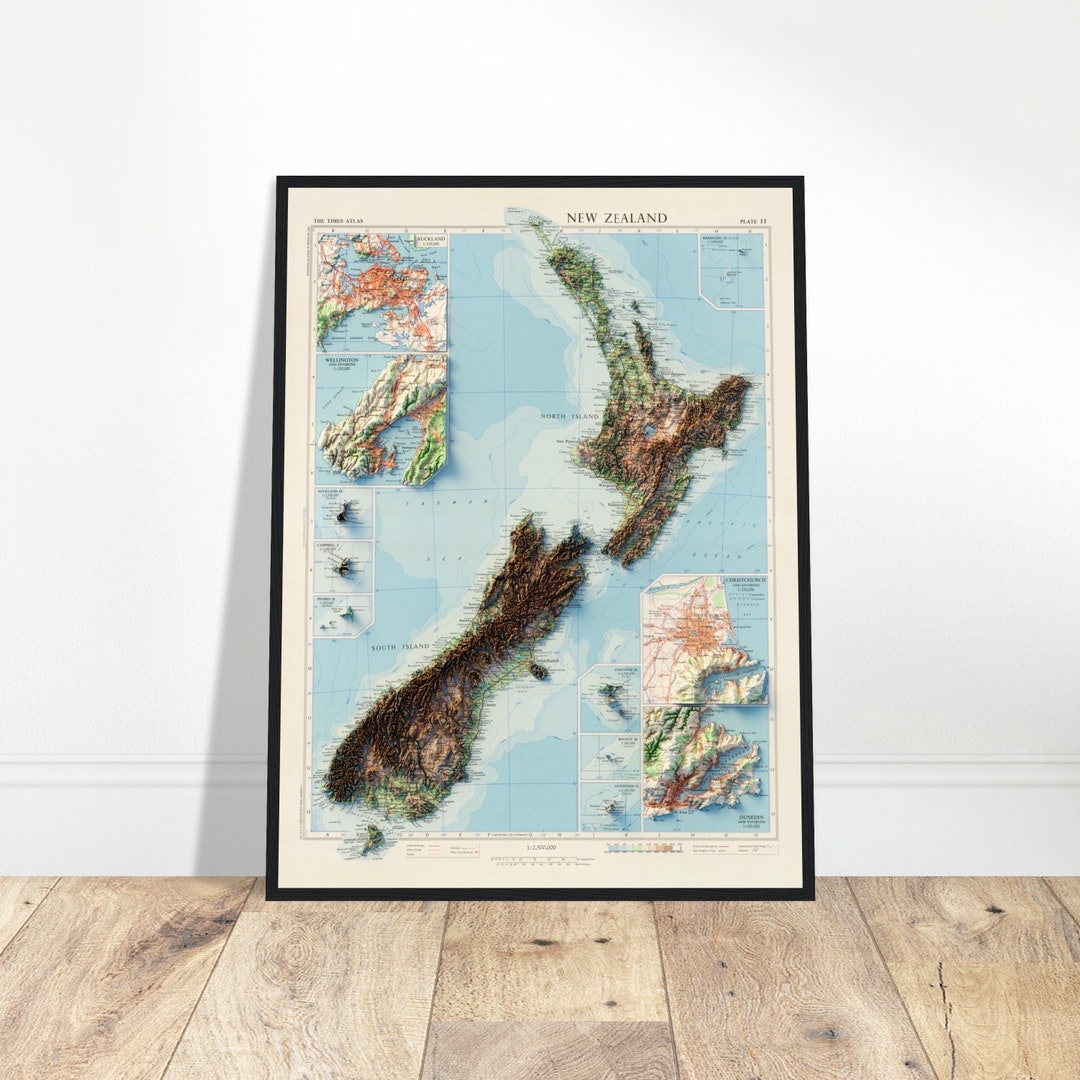New Zealand Topography Map, Topographical Relief Print, Unique Home ...