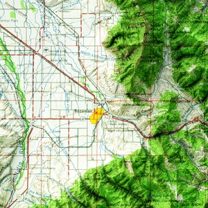 Bozeman Montana Map, Detailed Topography Shaded Relief, Vintage Style ...