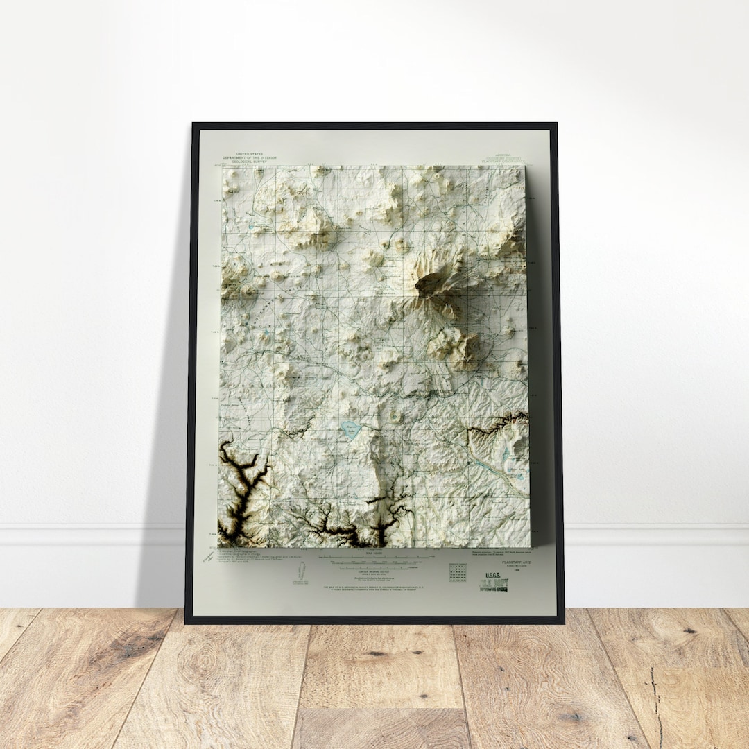 Flagstaff Arizona Map - Detailed Topography Shaded Relief, Vintage ...
