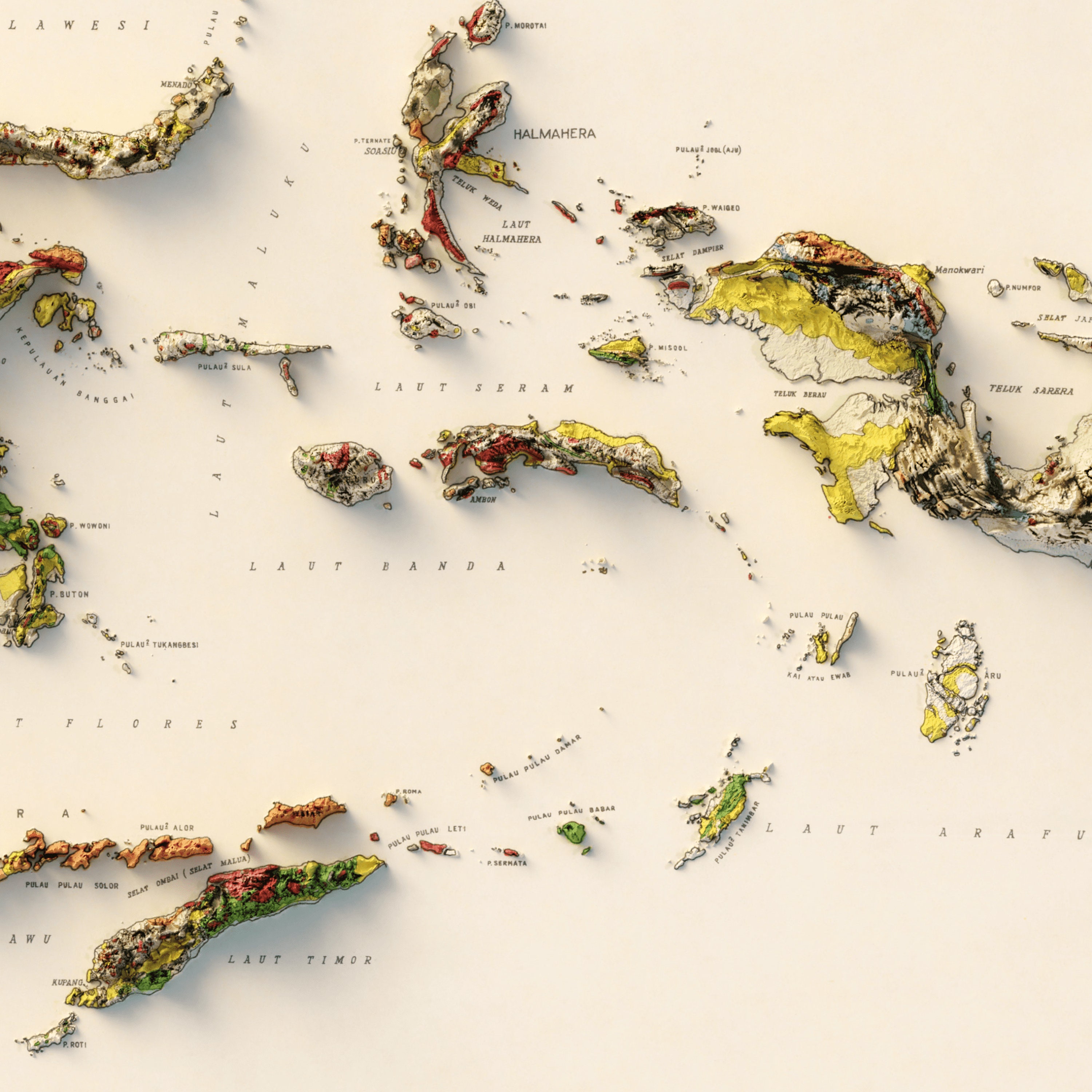 Geological Map of Indonesia – Vintage Topographic Relief Print ...