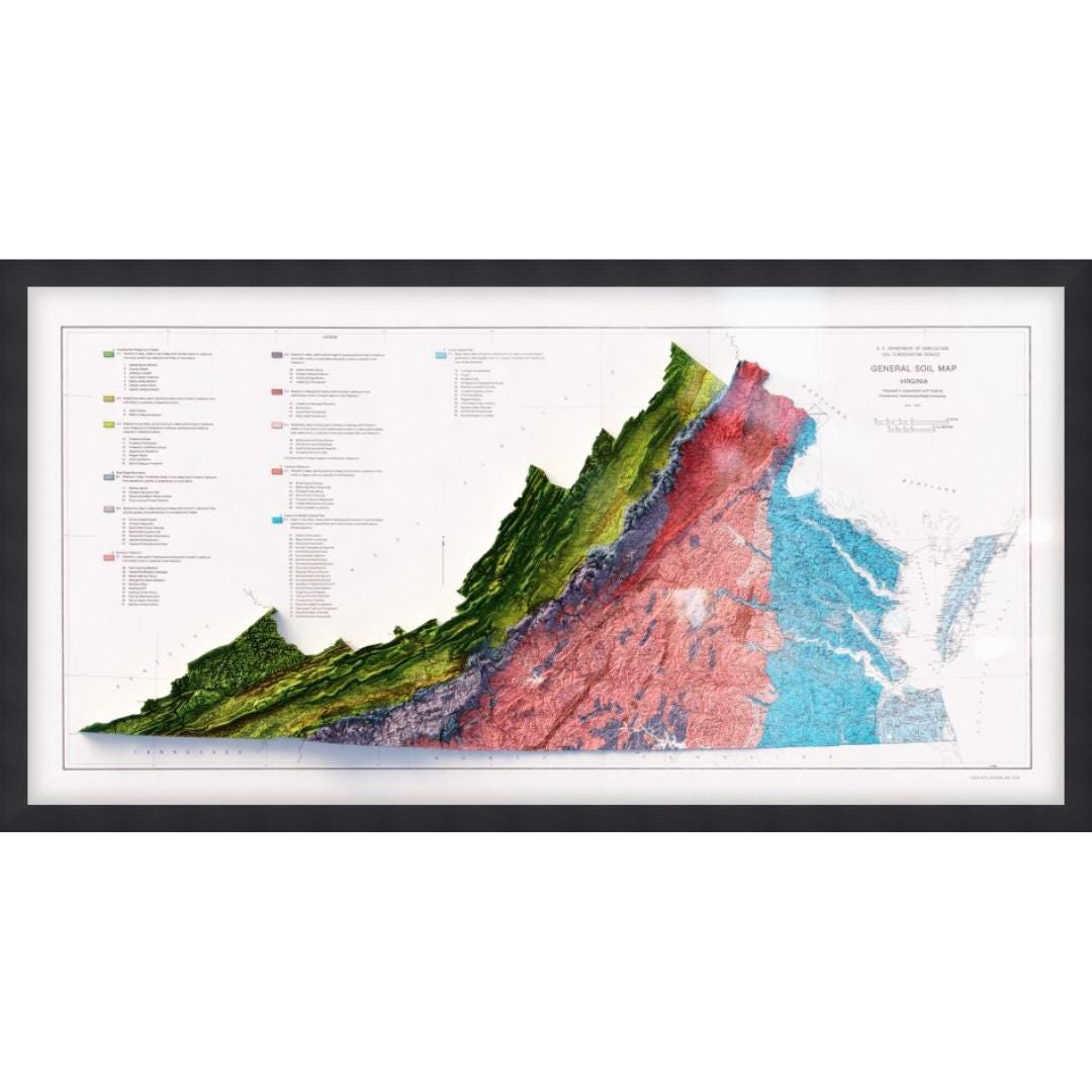Virginia Geology Map - Striking Relief Print, Home & Office Wall Art ...
