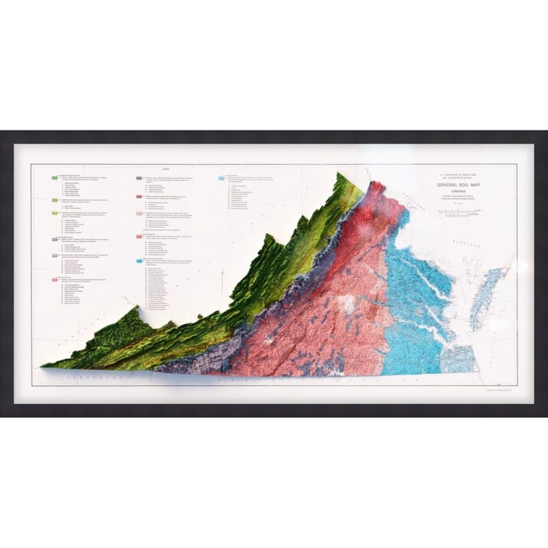 Virginia Geology Map – Topographic Relief Map Art, Vintage Cartography ...