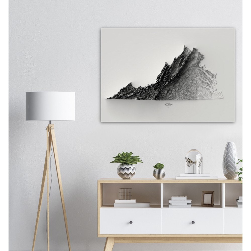 Virginia Elevation Map Wall Art Print Topographic Map - Etsy
