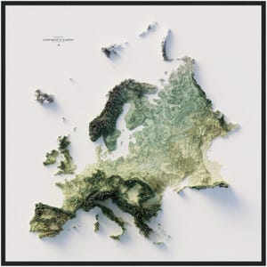 Europe Elevation Map - Striking, Minimalist Wall Art, Office Decor or ...