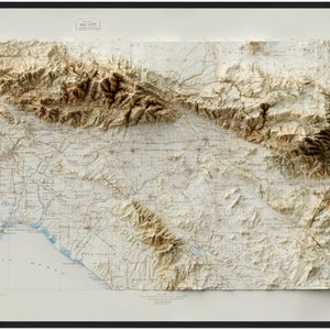 Southern California Relief Map – Vintage Topographic Wall Art, Detailed ...