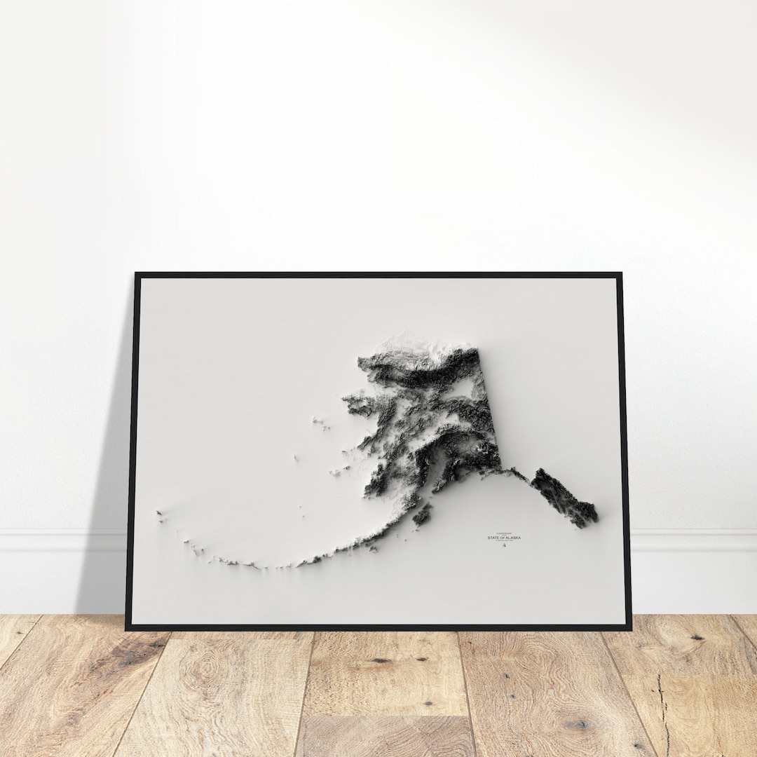 Alaska Elevation Map, Wall Art Topographic Print, Cartography Art ...