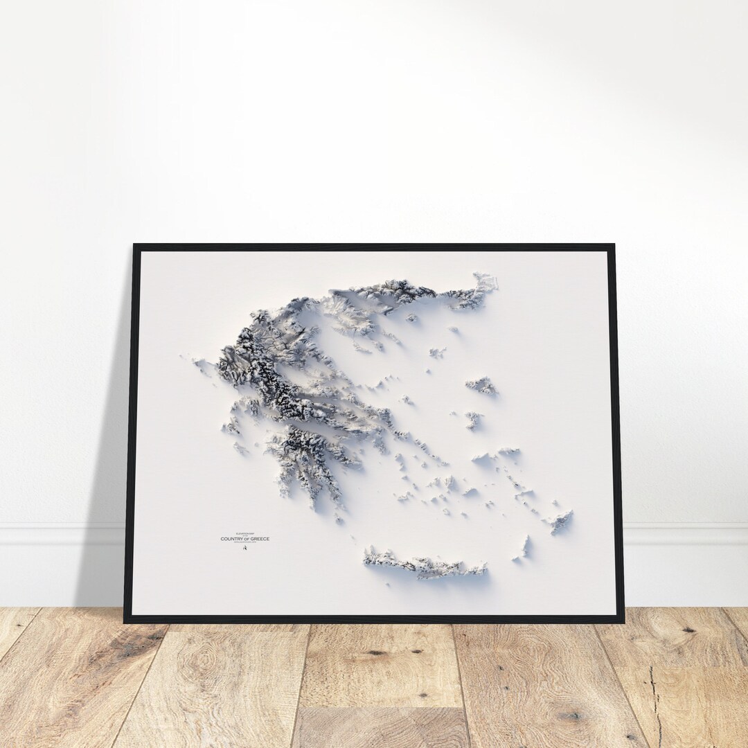 Greece Elevation Map - Topographical Relief, Minimalist Wall Art, Home ...