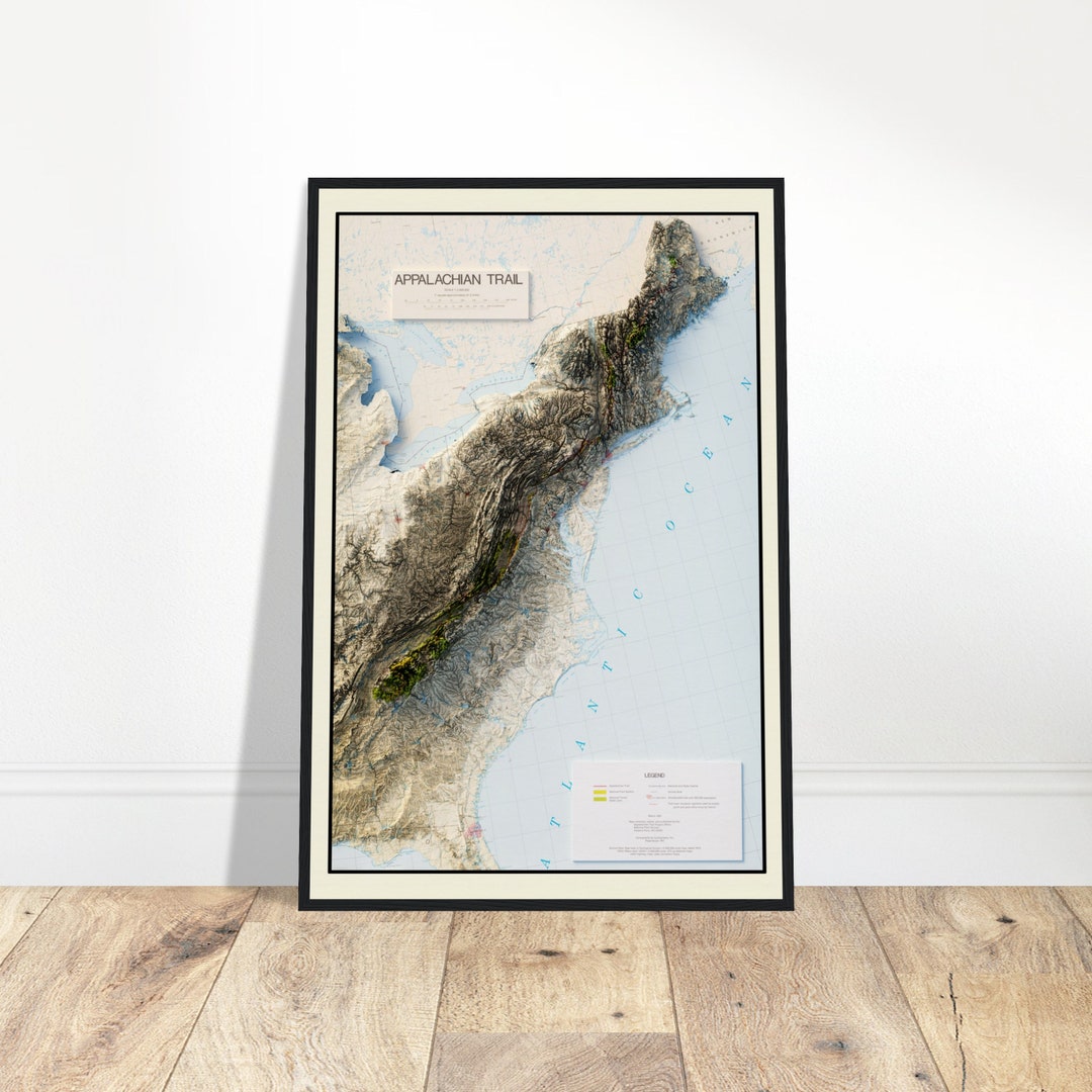 Appalachian Trail Map, Wall Art Print, Topographic Map, Hiking Gift, 3D ...