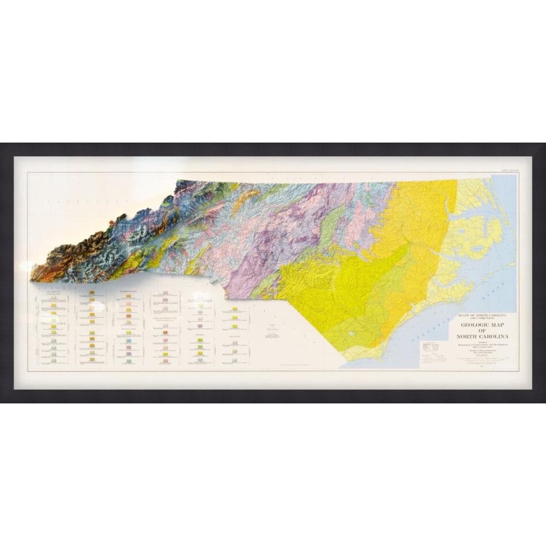 Geological Map of North Carolina - Unique Topographical Relief Print ...