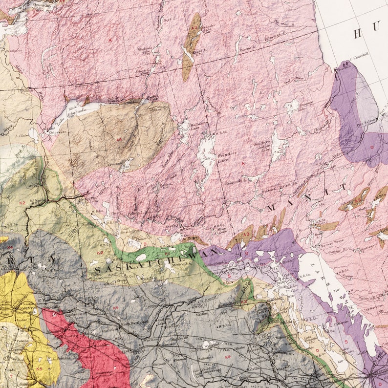 Geological Map of Canada – Vintage Topographic Relief Print, Geology ...