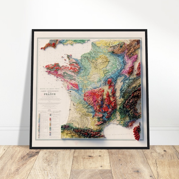 Topographical Map of France - Etsy