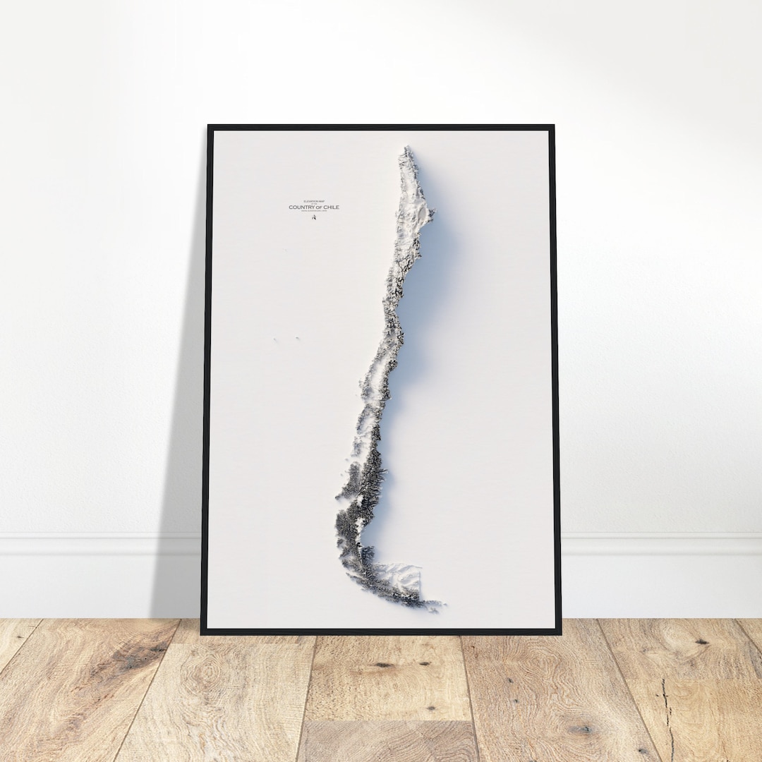 Chile Elevation Map - Minimalist Topographical Relief Art Print, Wall ...